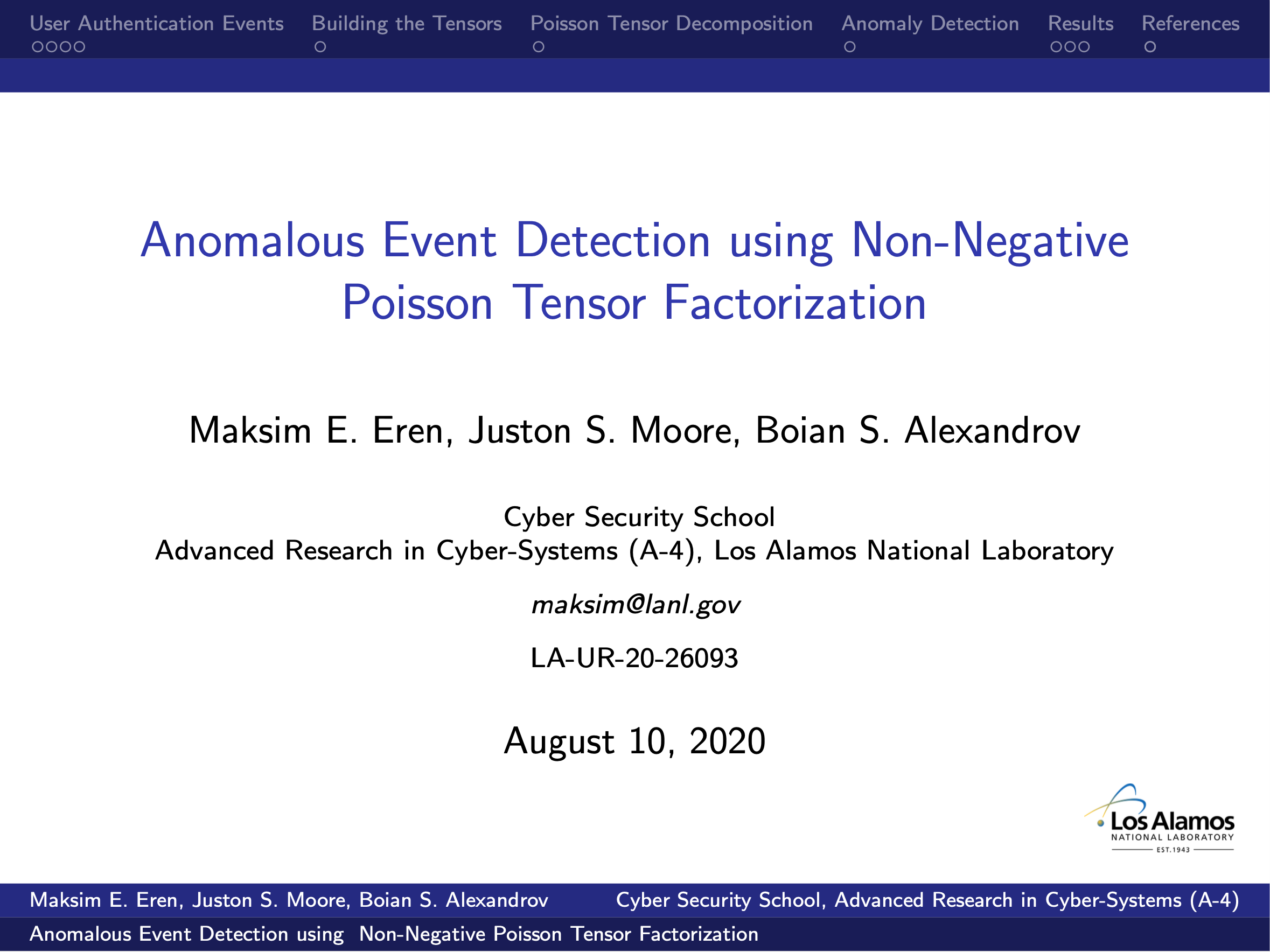 Anomalous Event Detection using Non-Negative Poisson Tensor ...